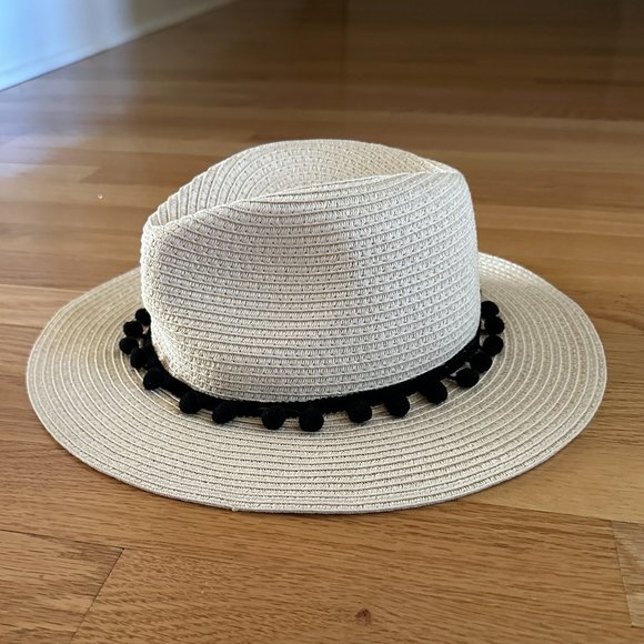 Sole Society | Accessories | Sole Society Paper Straw Black Pom Pom Hat ...